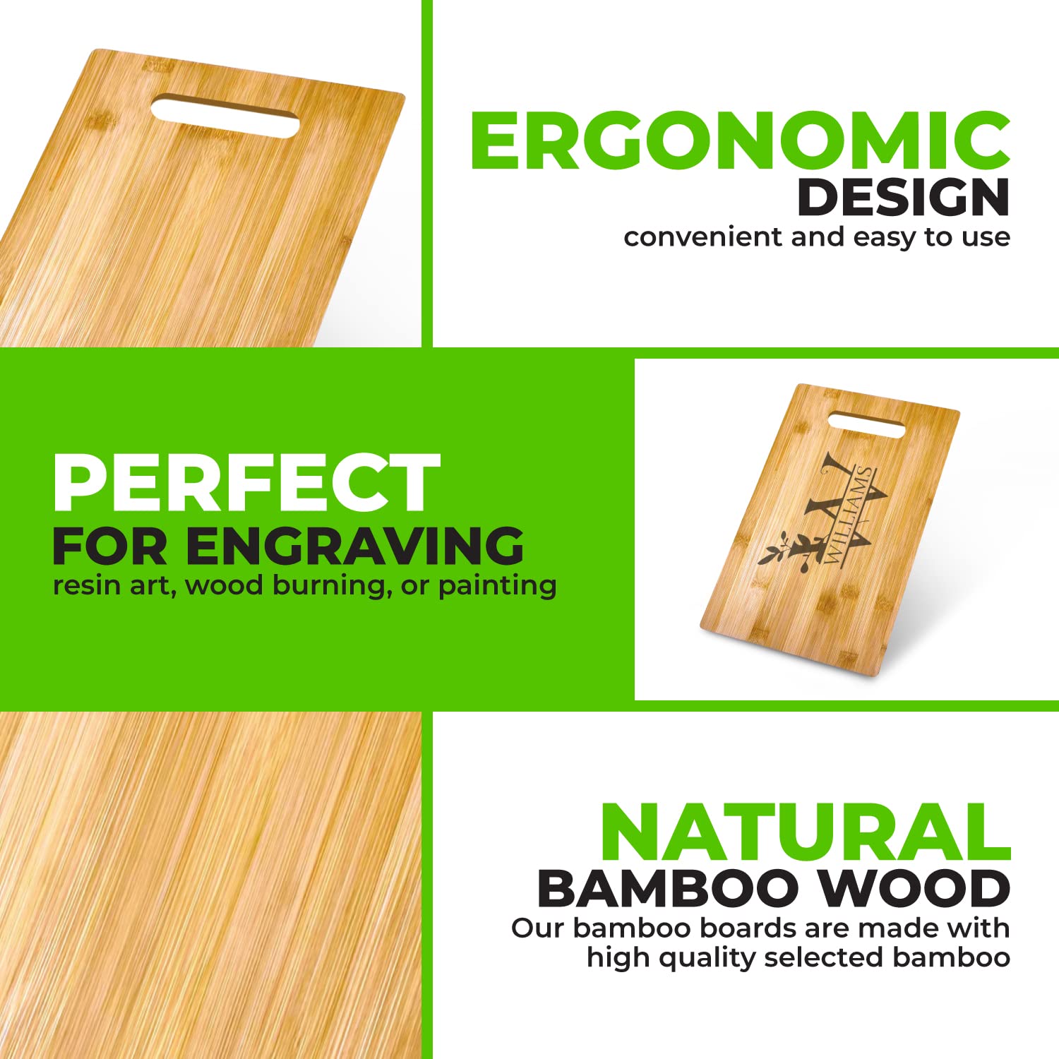 Bulk Plain Bamboo Cutting Board (Set of 6) | For Customized, Personalized Engraving Purpose | Wholesale Premium Blank Bamboo Board (Rectangular 12" X 9")