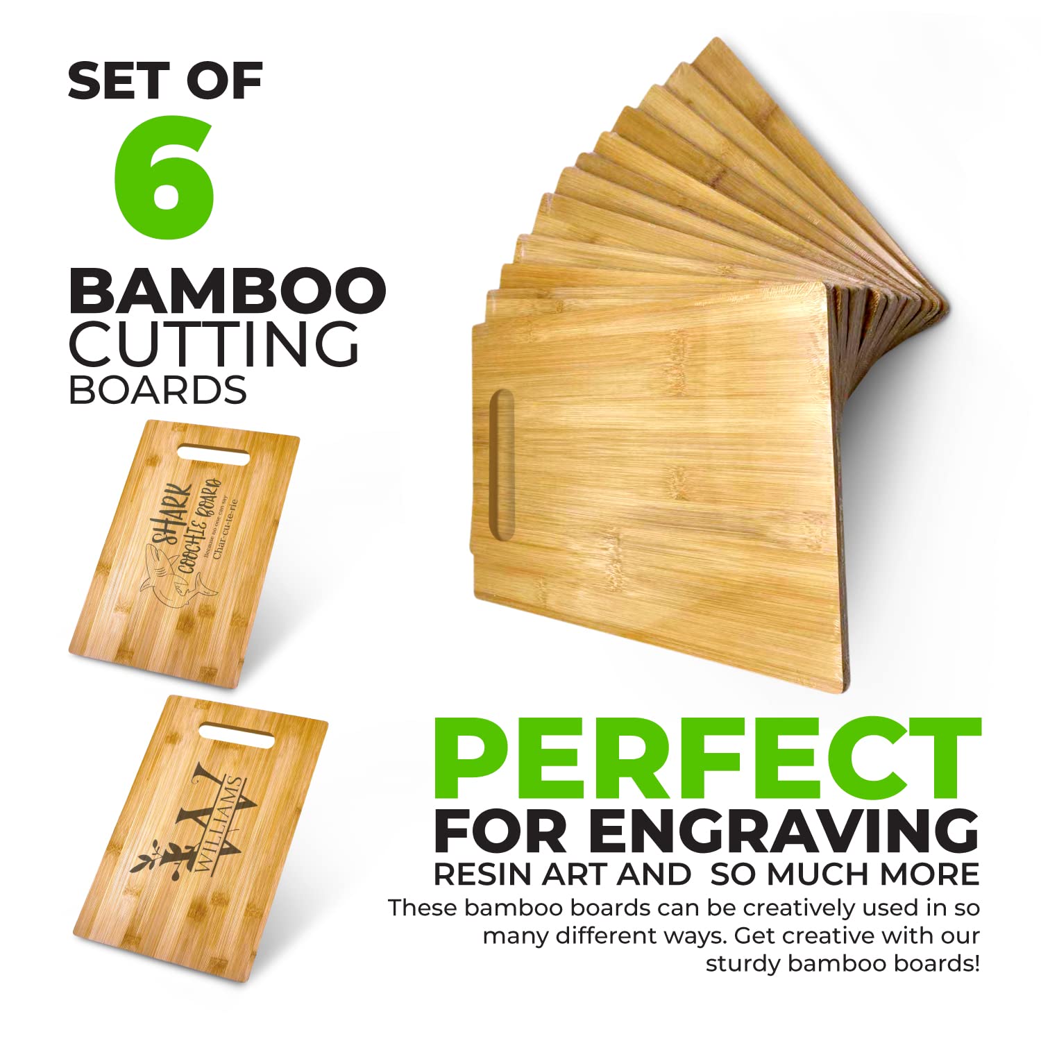 Bulk Plain Bamboo Cutting Board (Set of 6) | For Customized, Personalized Engraving Purpose | Wholesale Premium Blank Bamboo Board (Rectangular 12" X 9")