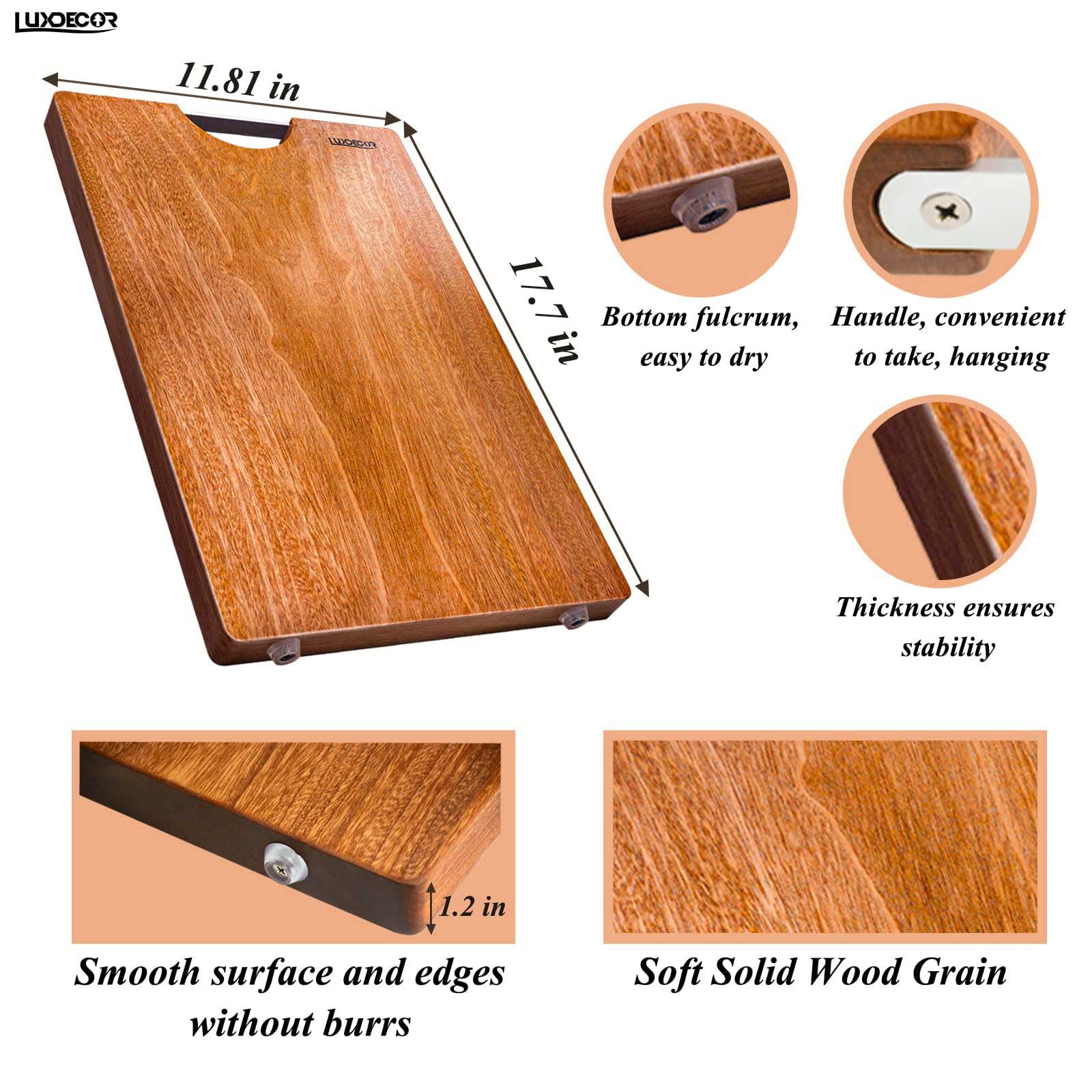 Luxdecor Real Wood Cutting Boards for Kitchen Double sides No Splicing Thick Chopping Boards 3 Size Wooden Cutting Board