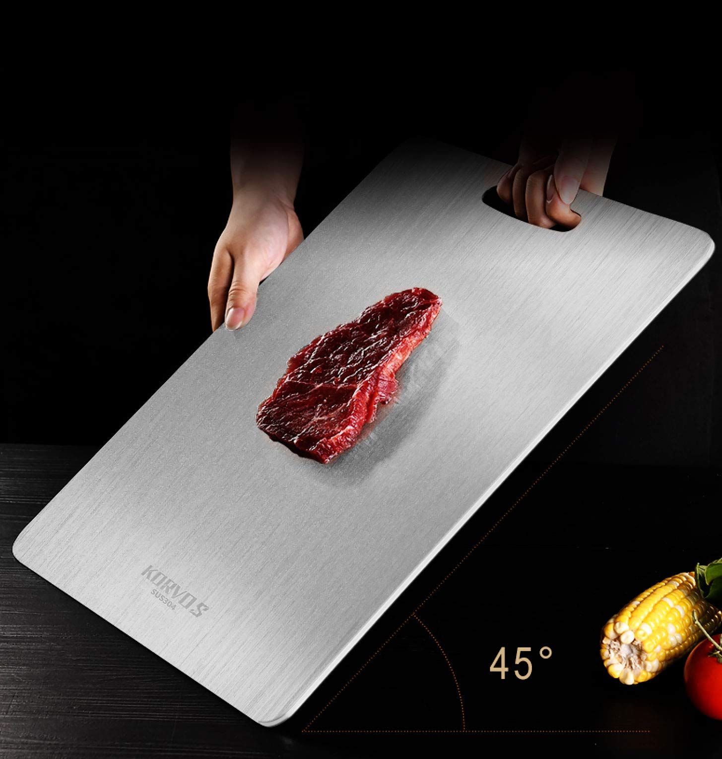 KORVOS 304 Food-Grade Stainless Steel Cutting Boards for Kitchen, Butcher Block Board for Meat, Cheese, Vegetable, Heavy Duty Chopping Board, Easy to Clean(X-Large)