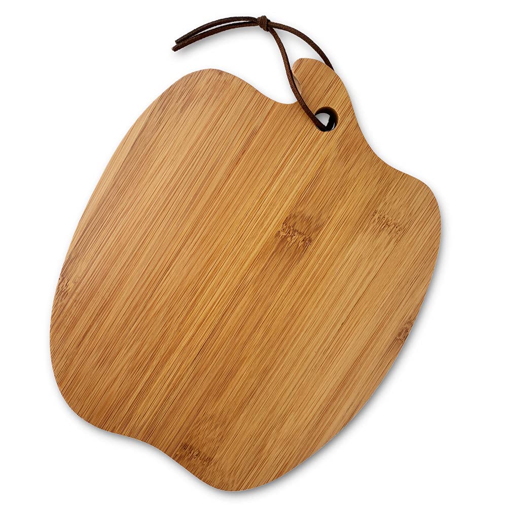 Farmhouse Kitchen Decoration Apple-shaped Bamboo Cutting Board With Handle, For Fruit and Veggies Small Wooden Bread Board, Cheese Serving Platter, Round Charcuterie Board, Natural Bamboo, 10"x8"