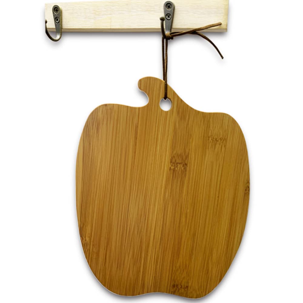 Farmhouse Kitchen Decoration Apple-shaped Bamboo Cutting Board With Handle, For Fruit and Veggies Small Wooden Bread Board, Cheese Serving Platter, Round Charcuterie Board, Natural Bamboo, 10"x8"