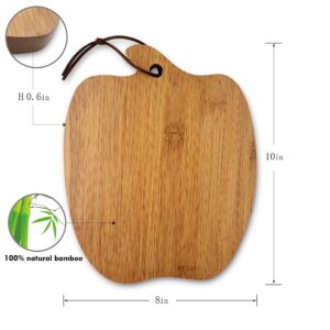 Farmhouse Kitchen Decoration Apple-shaped Bamboo Cutting Board With Handle, For Fruit and Veggies Small Wooden Bread Board, Cheese Serving Platter, Round Charcuterie Board, Natural Bamboo, 10"x8"