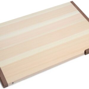 Yoshihiro Hinoki Cypress Japanese Natural Wooden Professional Grade Cutting Board with Anti Twisting Walnut Rim (X-Large)