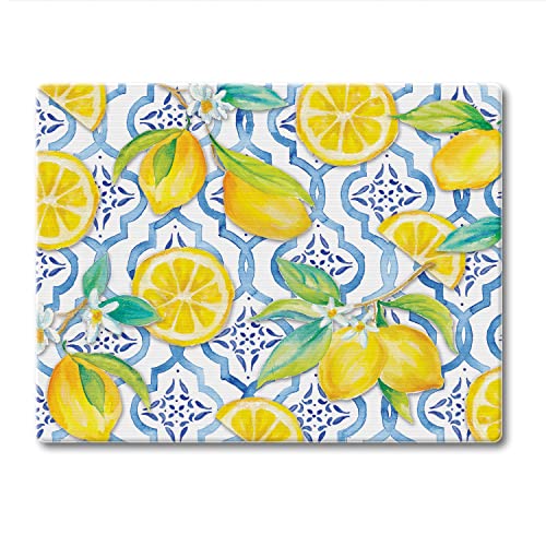 CounterArt Lovely Lemons Decorative 3mm Heat Tolerant Tempered Glass Cutting Board 10” x 8” Manufactured in the USA Dishwasher Safe