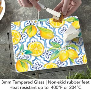 CounterArt Lovely Lemons Decorative 3mm Heat Tolerant Tempered Glass Cutting Board 10” x 8” Manufactured in the USA Dishwasher Safe