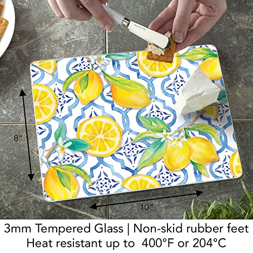 CounterArt Lovely Lemons Decorative 3mm Heat Tolerant Tempered Glass Cutting Board 10” x 8” Manufactured in the USA Dishwasher Safe