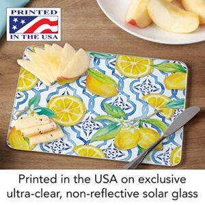 CounterArt Lovely Lemons Decorative 3mm Heat Tolerant Tempered Glass Cutting Board 10” x 8” Manufactured in the USA Dishwasher Safe