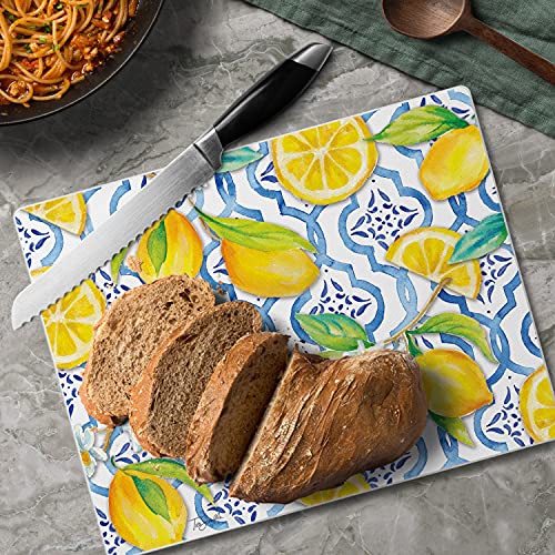 CounterArt Lovely Lemons Decorative 3mm Heat Tolerant Tempered Glass Cutting Board 10” x 8” Manufactured in the USA Dishwasher Safe