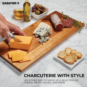 Sabatier Prep and Serve Cutting Board, Reversible Charcuterie Serving Platter for Cheese, Meat and Appetizers- Perfect Dinner Party Board, 8-inch x 18-inch, Acacia and White Stone