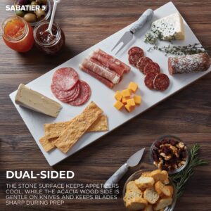 Sabatier Prep and Serve Cutting Board, Reversible Charcuterie Serving Platter for Cheese, Meat and Appetizers- Perfect Dinner Party Board, 8-inch x 18-inch, Acacia and White Stone