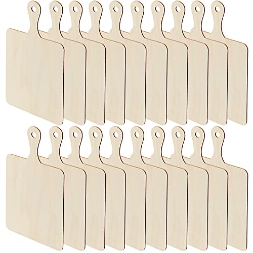 MUKLEI 20 PCS 9.1 x 5.5 Inch Mini Cutting Board, Wooden Cutting Board with Handle, Rectangle Wooden Paddle Chopping Board Kitchen Small Serving Board for Vegetables Fruits, DIY, Decor