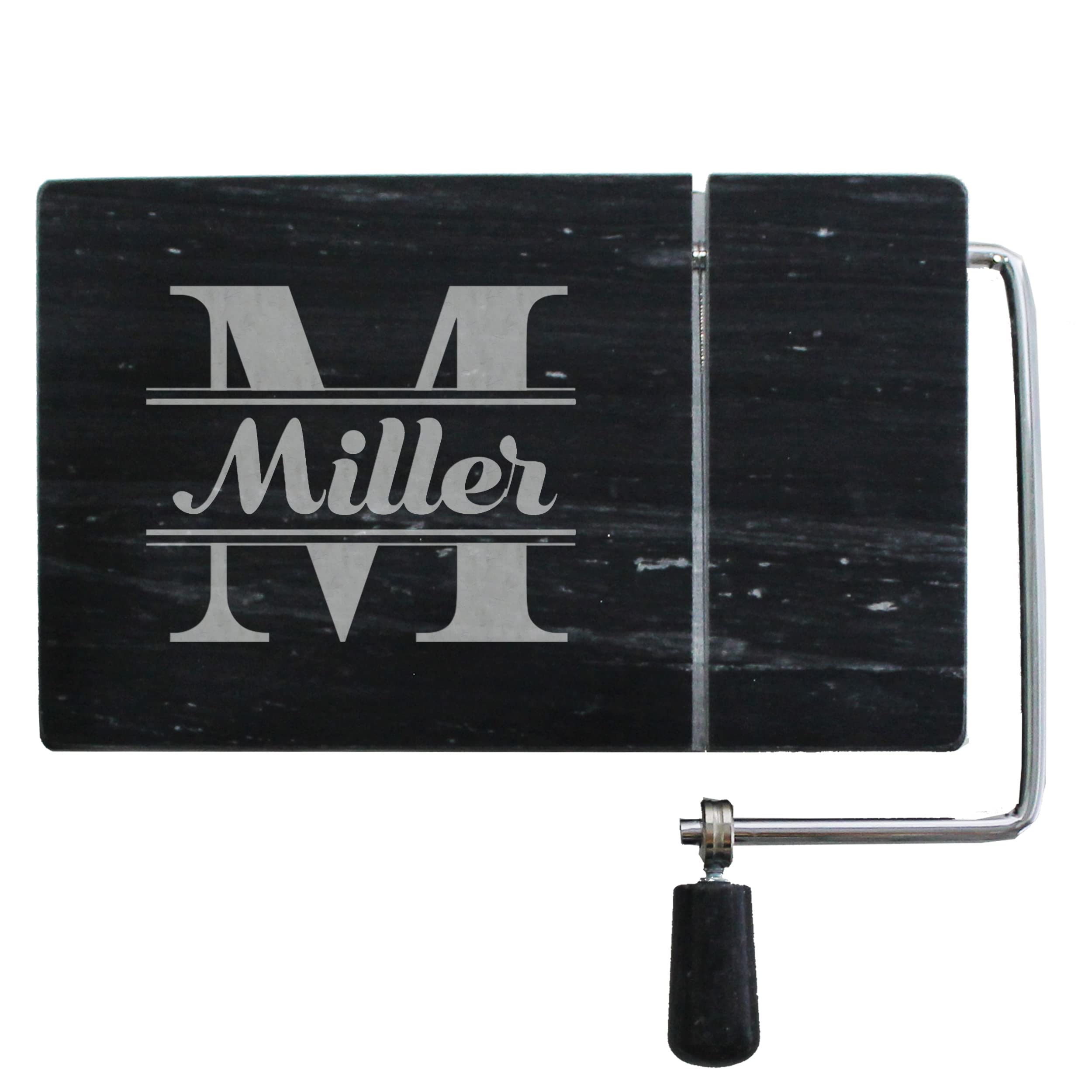 Custom Personalized Black Marble Cheese Board Server with Wire Cutter - 5" x 8"