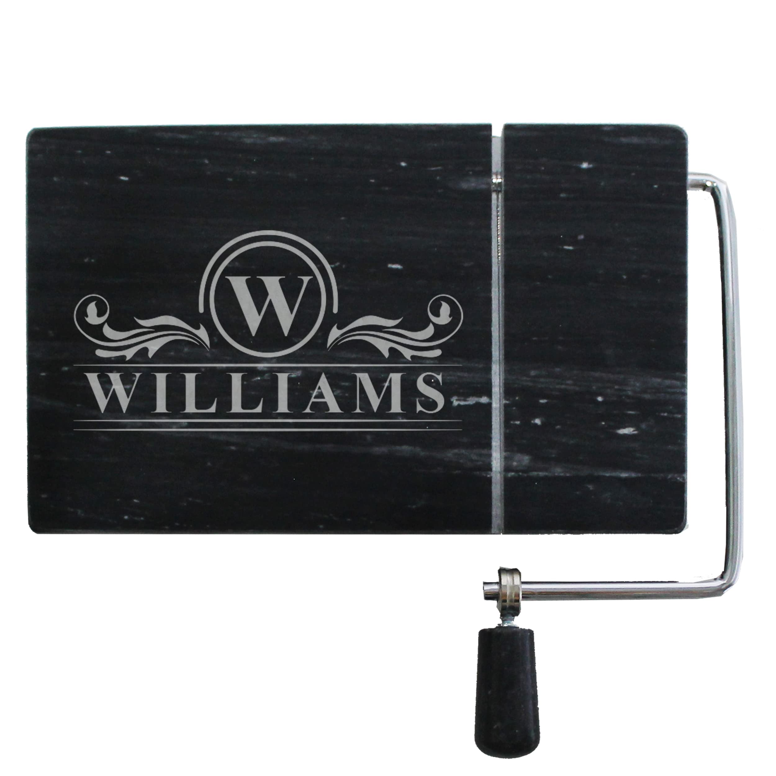 Custom Personalized Black Marble Cheese Board Server with Wire Cutter - 5" x 8"