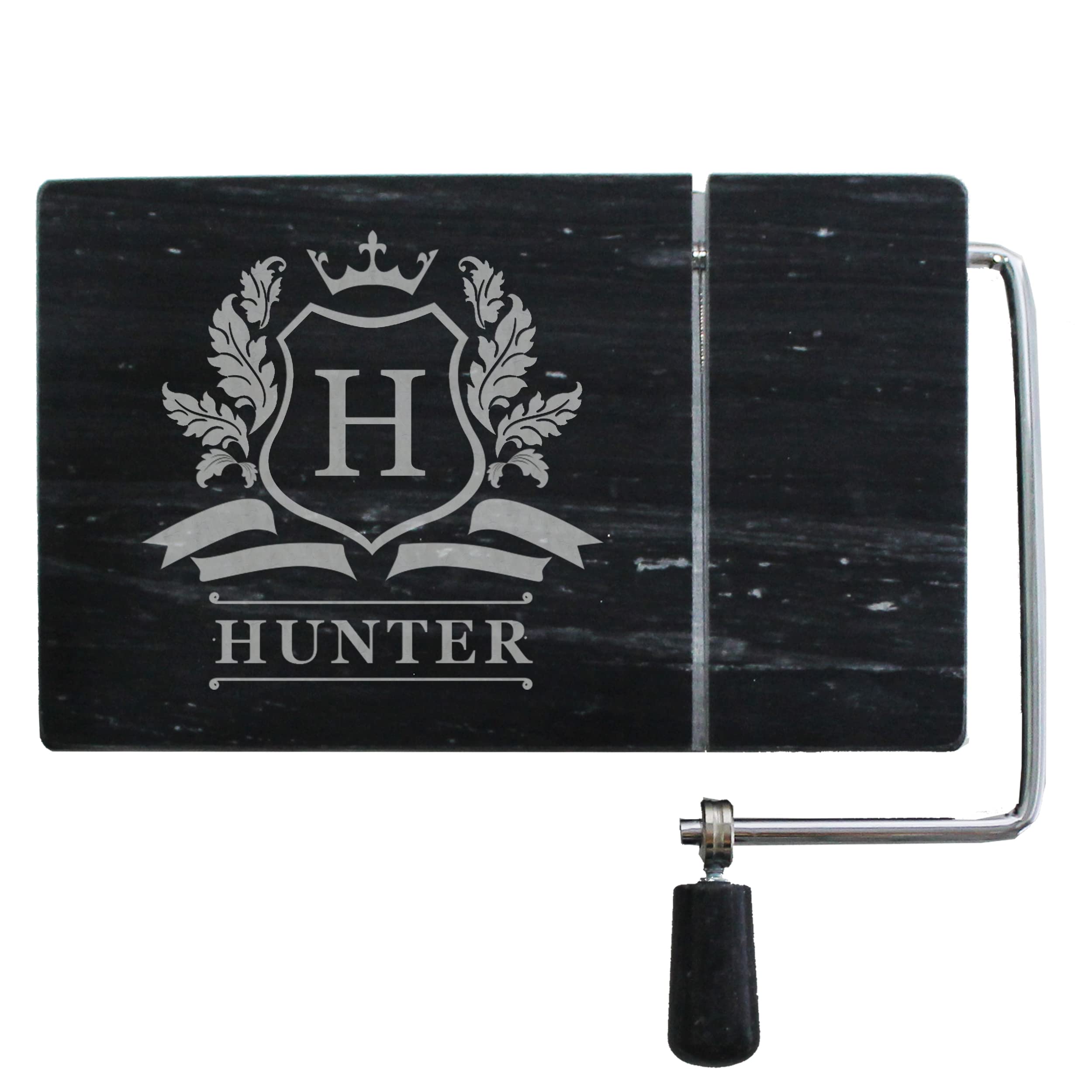 Custom Personalized Black Marble Cheese Board Server with Wire Cutter - 5" x 8"