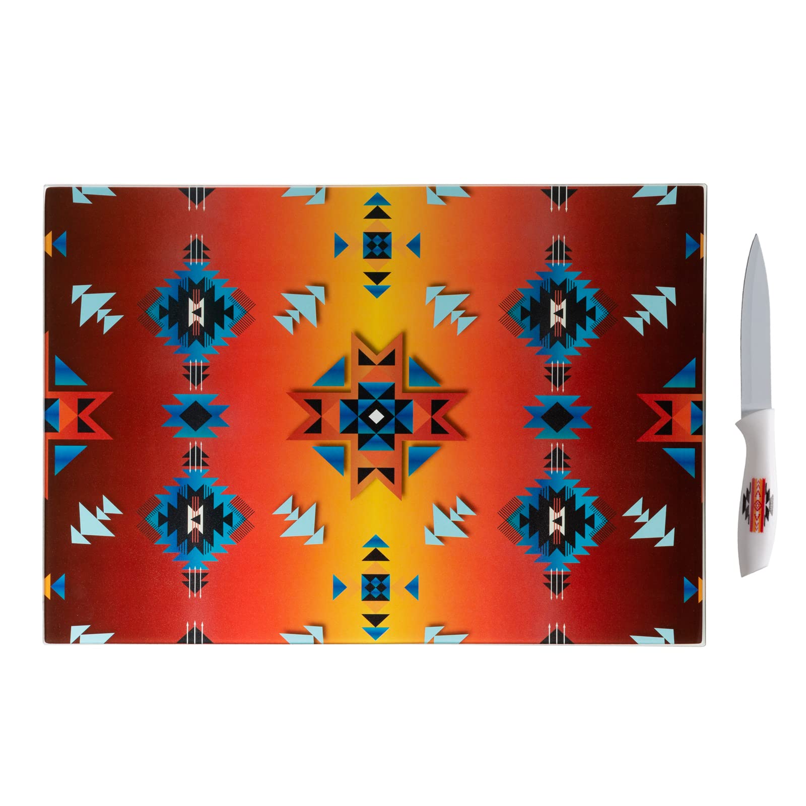 Nu Trendz Southwest Tempered Glass Cutting Board, Aztec Chopping Board for Kitchen Countertop decoration, Scratch Resistant, Heat Resistant, Shatter Resistant, Dishwasher Safe