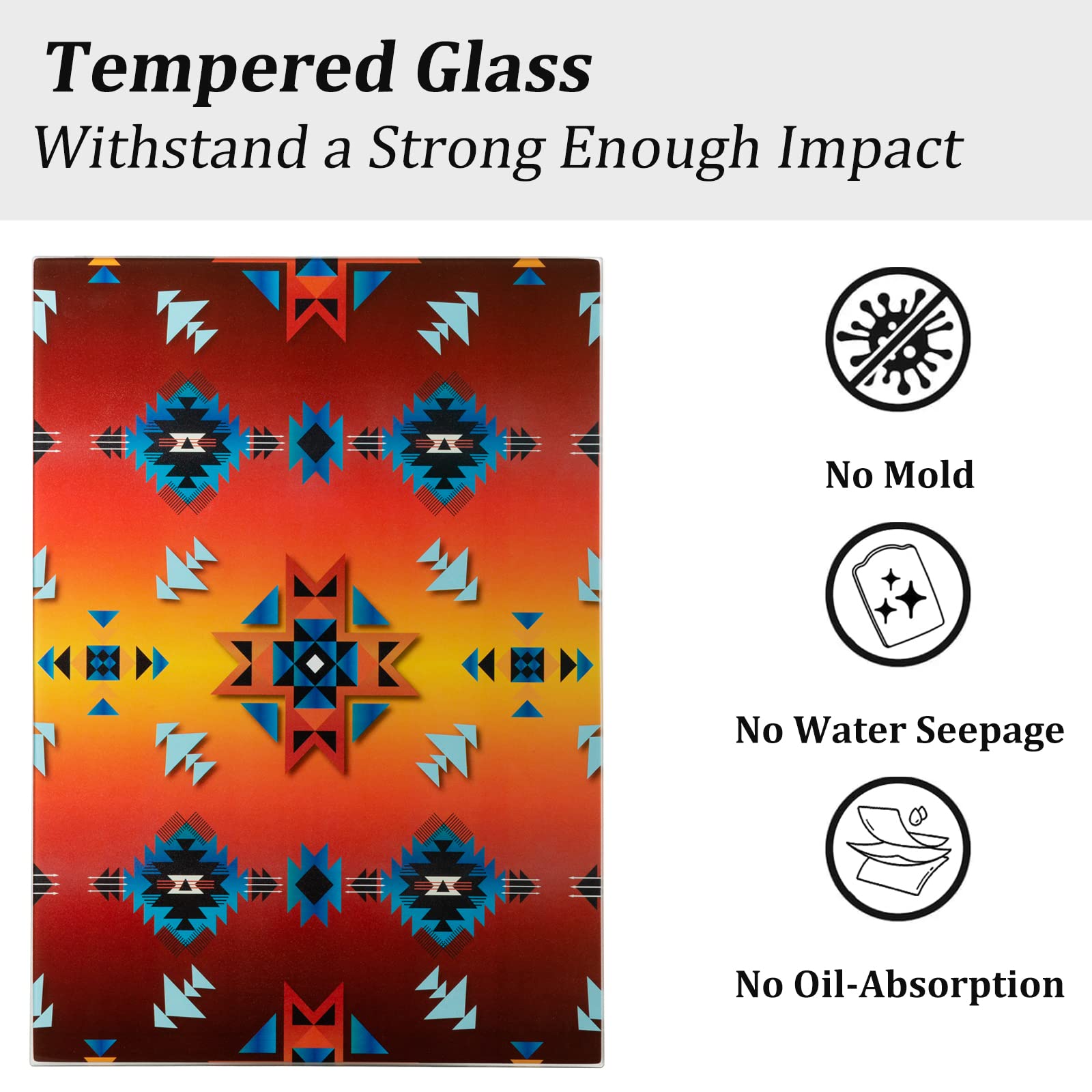 Nu Trendz Southwest Tempered Glass Cutting Board, Aztec Chopping Board for Kitchen Countertop decoration, Scratch Resistant, Heat Resistant, Shatter Resistant, Dishwasher Safe