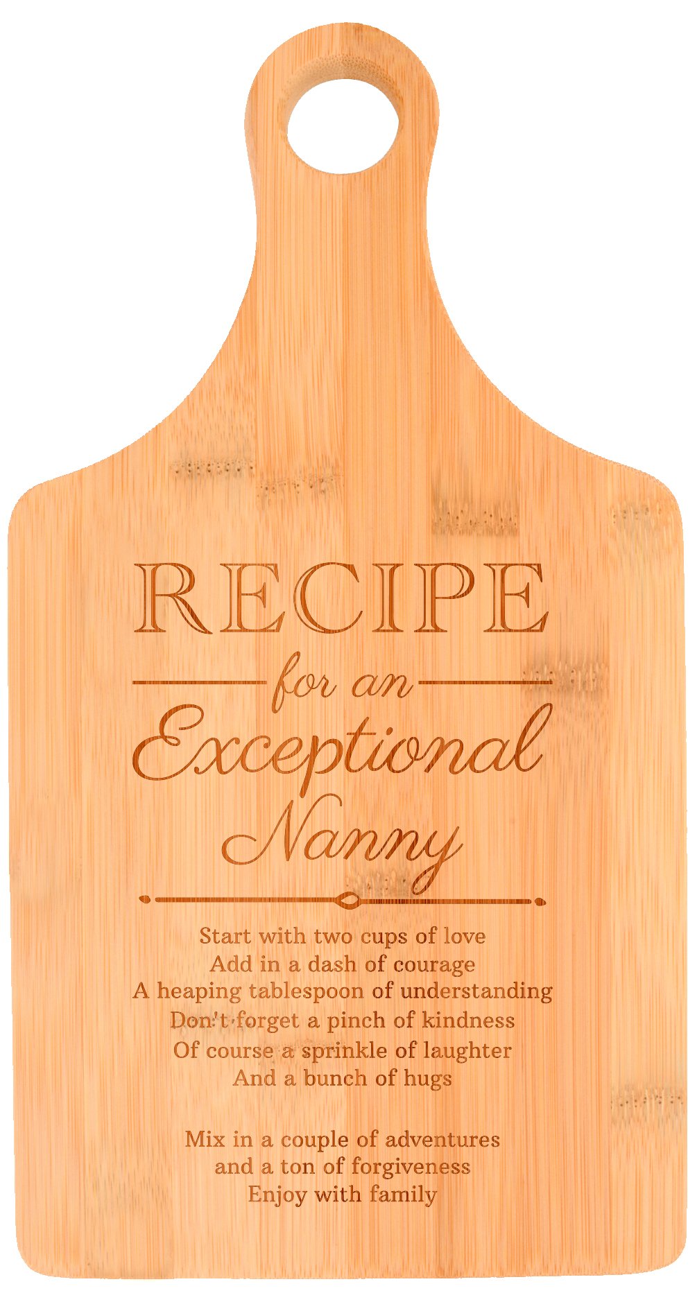 Birthday for Grandma Recipe for an Exceptional Nanny Paddle Shaped Bamboo Cutting Board