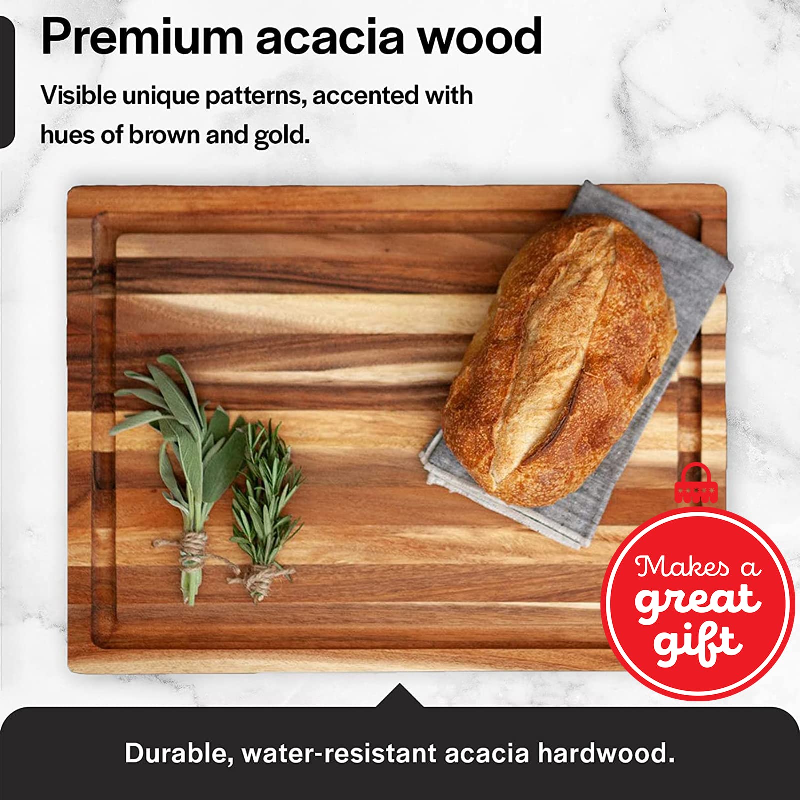 Villa Acacia Wood Cutting Board (24 x 18 x 1.25, Acacia + Groove)