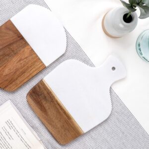 Slice of Goodness Small Square Cheese Board - 10" x 7" Real Acacia Wood and Marble Charcuterie Board Party Plate Tray with Handle