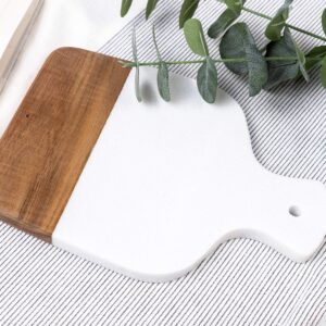 Slice of Goodness Small Square Cheese Board - 10" x 7" Real Acacia Wood and Marble Charcuterie Board Party Plate Tray with Handle