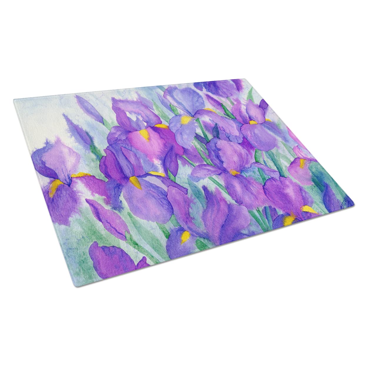 Caroline's Treasures IBD0256LCB Purple Iris Glass Cutting Board Large Decorative Tempered Glass Kitchen Cutting and Serving Board Large Size Chopping Board