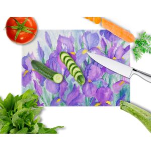 Caroline's Treasures IBD0256LCB Purple Iris Glass Cutting Board Large Decorative Tempered Glass Kitchen Cutting and Serving Board Large Size Chopping Board