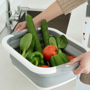 Collapsible Cutting Board, 3 in1 Foldable Chopping Board, Space Saving Vegetable Washing Basket with Draining Plug