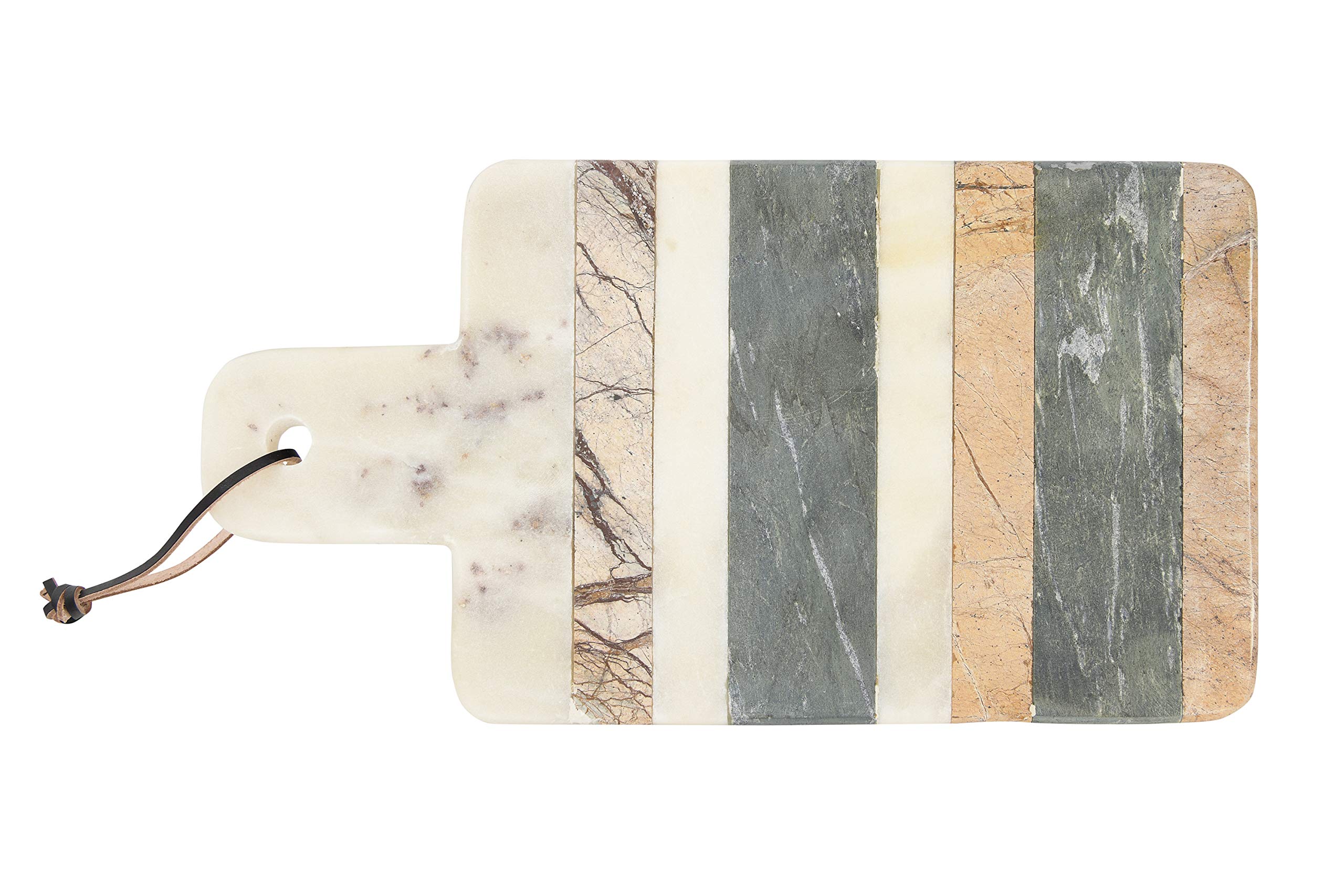 Bloomingville Marble Cheese and Cutting Board with Stripes and Leather Tie, Multicolor