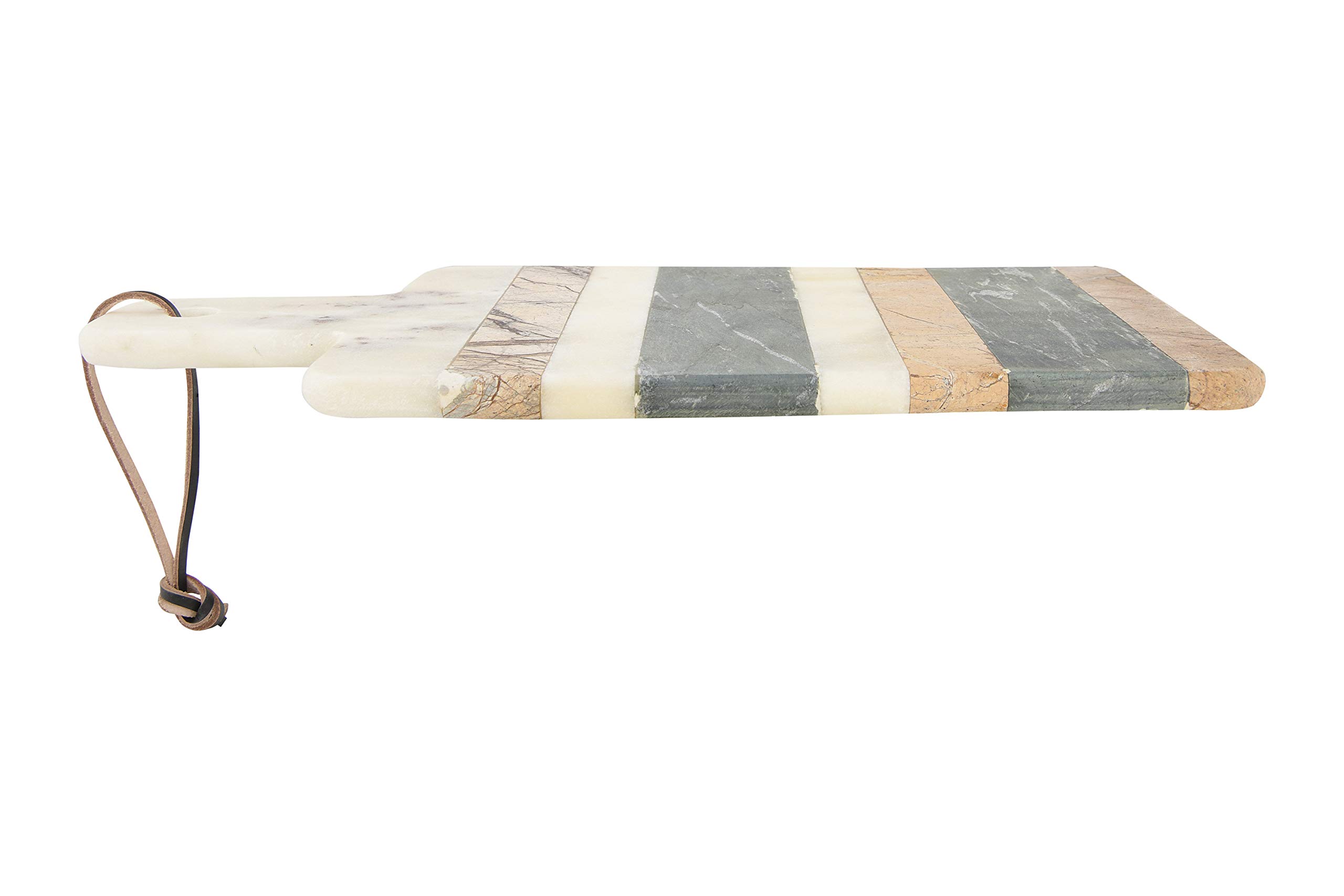 Bloomingville Marble Cheese and Cutting Board with Stripes and Leather Tie, Multicolor