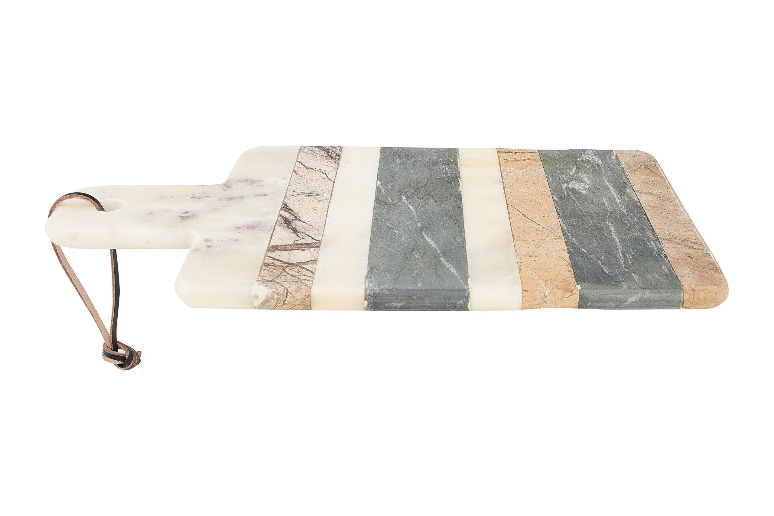 Bloomingville Marble Cheese and Cutting Board with Stripes and Leather Tie, Multicolor