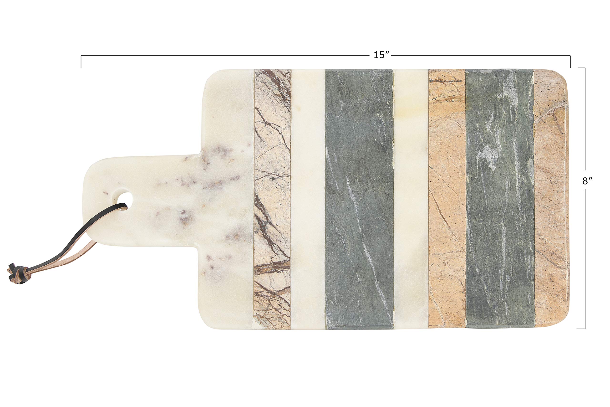 Bloomingville Marble Cheese and Cutting Board with Stripes and Leather Tie, Multicolor