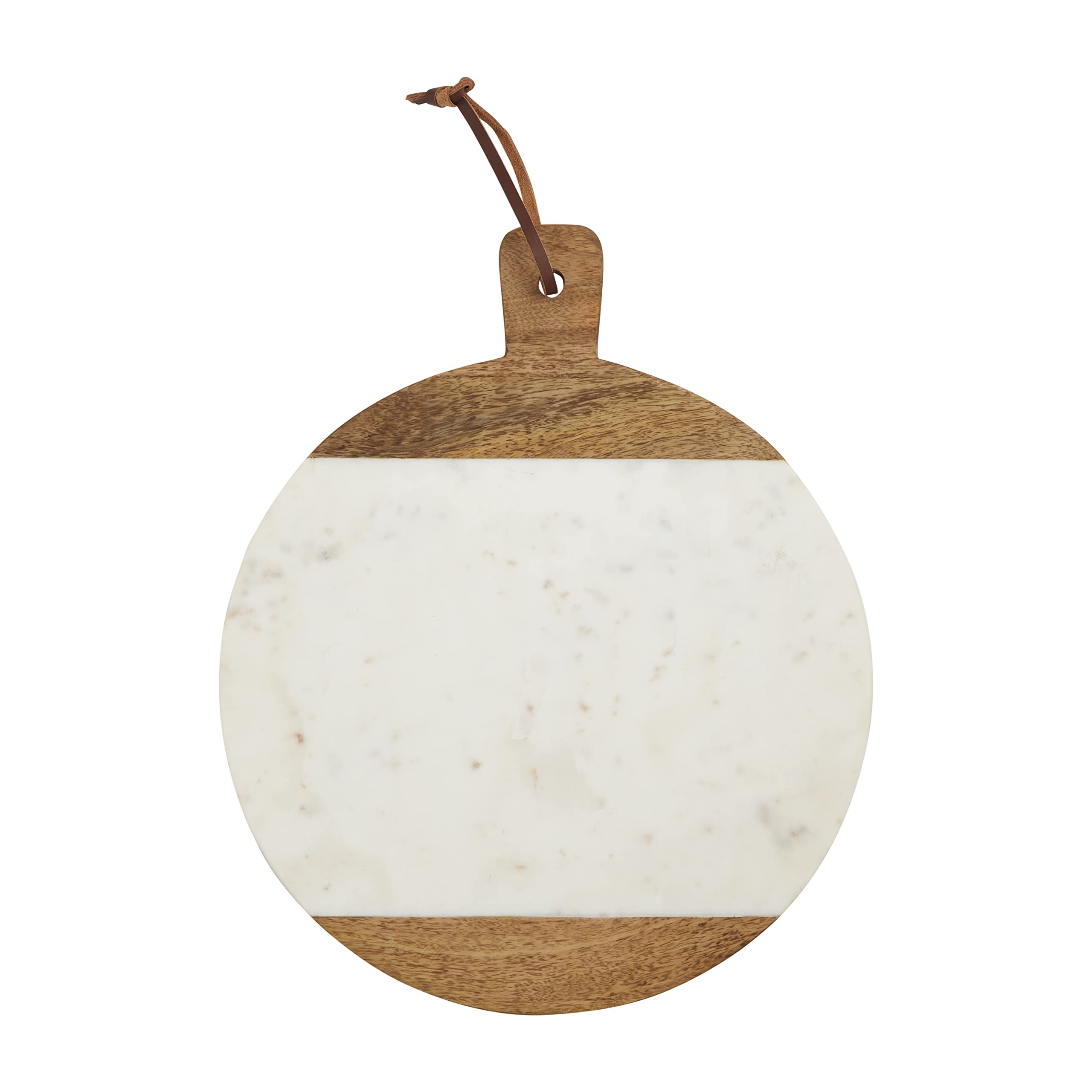 Mud Pie Round Wht Marble Wood Board, 19 1/4" X 16" Dia