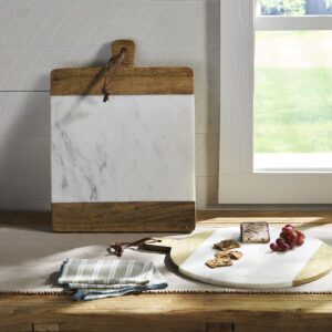 Mud Pie Round Wht Marble Wood Board, 19 1/4" X 16" Dia