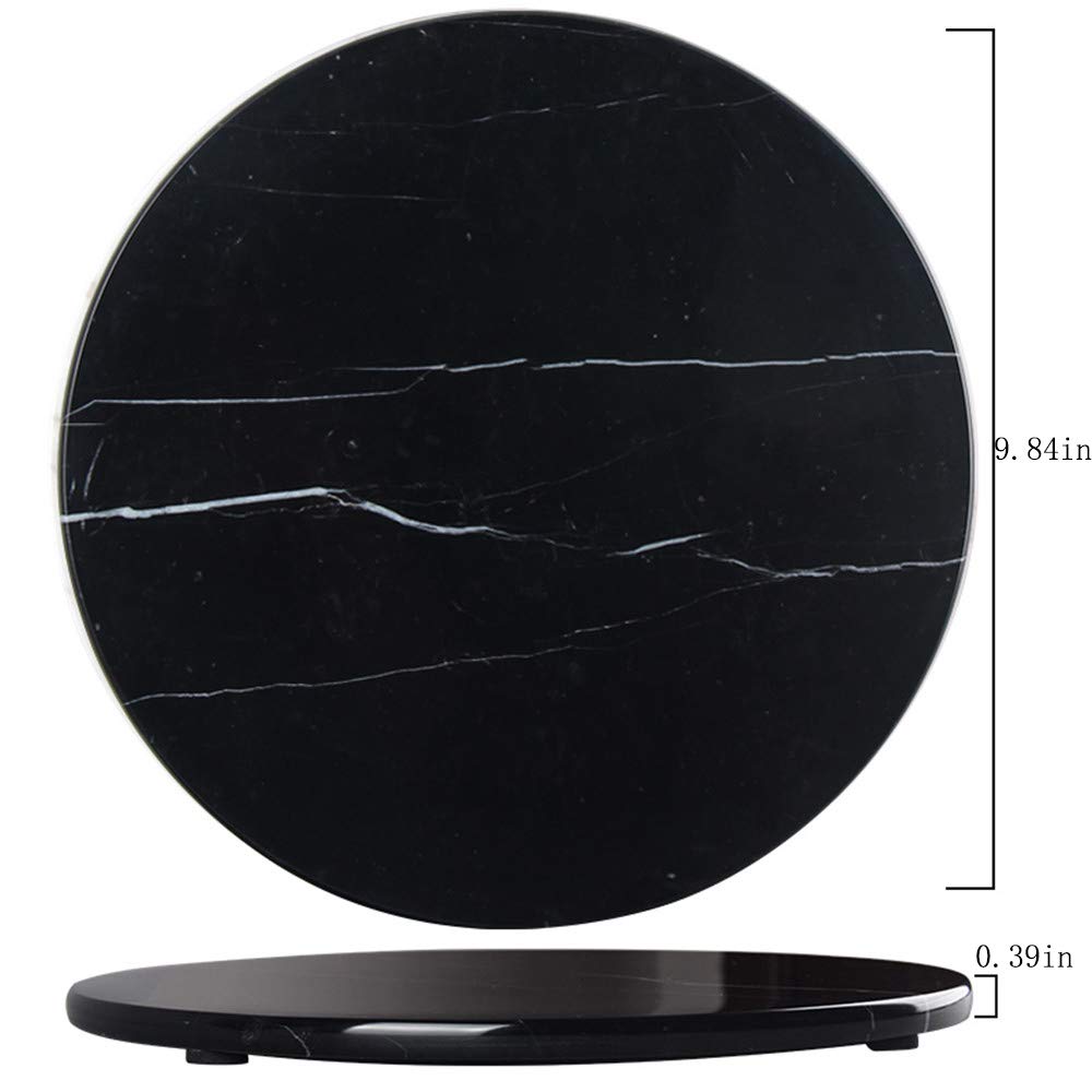 StonePlus Natural Round Marble Tray Glossy Pastry Board for Dessert, Cheese, Coffee, Appetizers (Black Marquina)