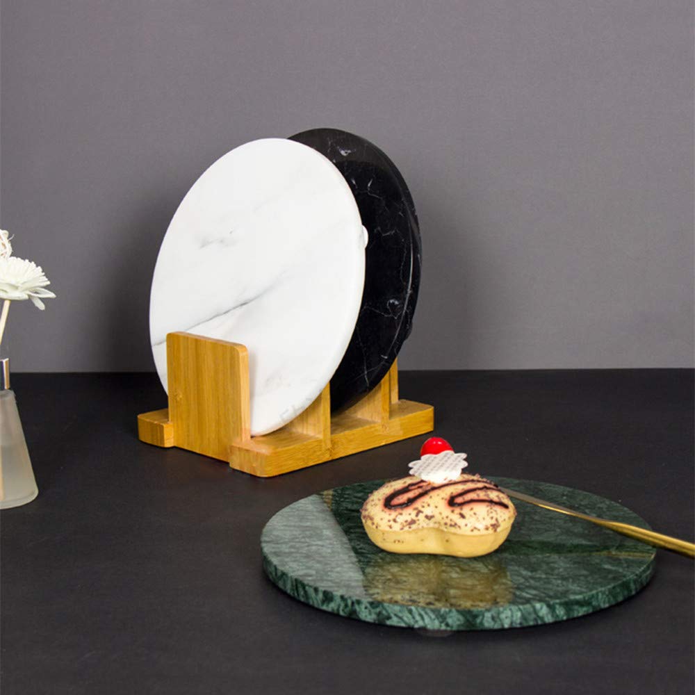 StonePlus Natural Round Marble Tray Glossy Pastry Board for Dessert, Cheese, Coffee, Appetizers (Black Marquina)