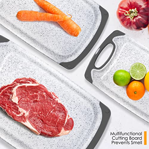 ZNM Cutting Board Set, Plastic Chopping Board with Juice Groove & Easy-Grip Handles, Set of 3 Cutting Boards for Kitchen, Dishwasher Safe - Multiple Sizes, Send Knife