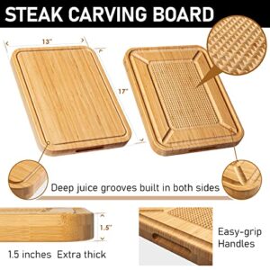 Turkey Carving Board, Heavy Duty Meat Cutting Board for Thanksgiving Bamboo Wood Butcher Block Brisket Cutting Boards with Juice Groove, Pyramid Spikes Stabilizes Steak or Turkey While Carving