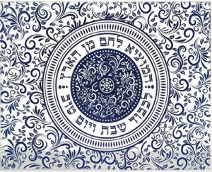 rite lite glass challah board, blue damask pattern shabbat challah tray - shabbat gifts, shabbat blue glass challah board 13" l