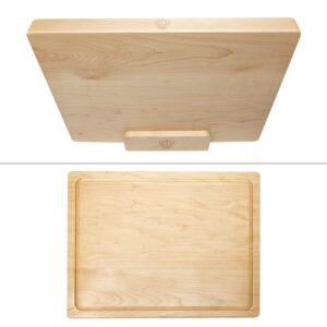 Large Maple Wood Cutting Board, Multipurpose Reversible Premium Thick Kitchen Butcher Block with Handles, Juice Groove, and Stand