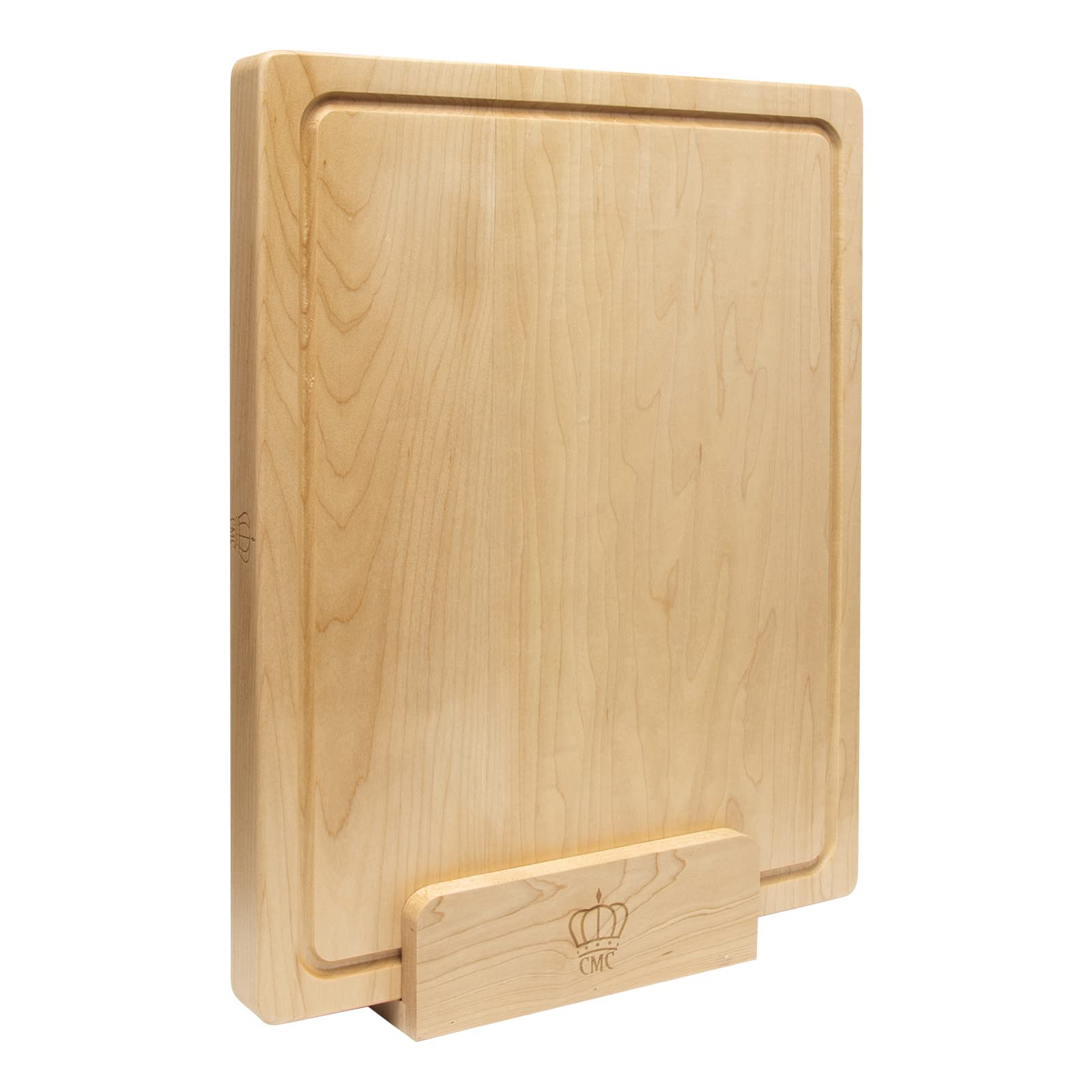 Large Maple Wood Cutting Board, Multipurpose Reversible Premium Thick Kitchen Butcher Block with Handles, Juice Groove, and Stand