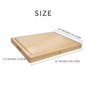 Large Maple Wood Cutting Board, Multipurpose Reversible Premium Thick Kitchen Butcher Block with Handles, Juice Groove, and Stand