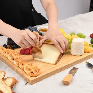 ROYAMY Bamboo Cheese Board Set Charcuterie Platter Bamboo Cutting Board with 4 Stainless Steel Knife Perfect Choice for Birthday Wedding Anniversary- Double Side