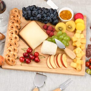 ROYAMY Bamboo Cheese Board Set Charcuterie Platter Bamboo Cutting Board with 4 Stainless Steel Knife Perfect Choice for Birthday Wedding Anniversary- Double Side