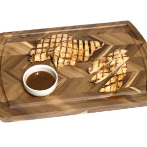 Lipper International Acacia Rect. Herringbone design Chopping board, side grooves, deep well, 18x12x1 Inches