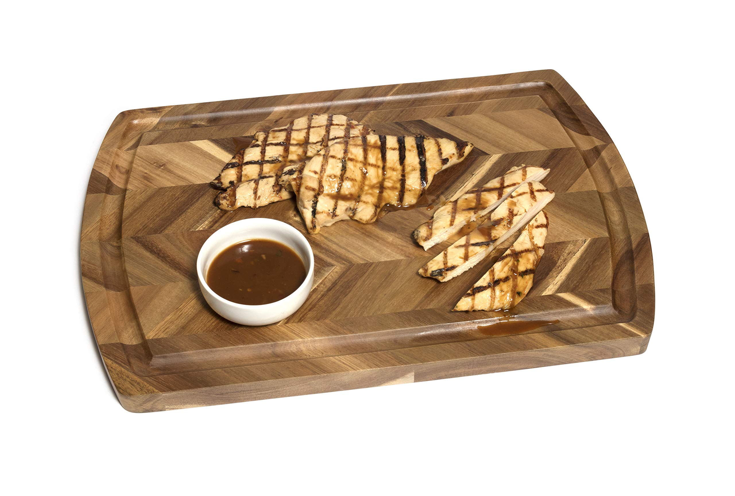 Lipper International Acacia Rect. Herringbone design Chopping board, side grooves, deep well, 18x12x1 Inches