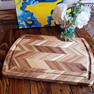 Lipper International Acacia Rect. Herringbone design Chopping board, side grooves, deep well, 18x12x1 Inches