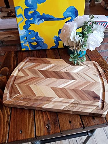 Lipper International Acacia Rect. Herringbone design Chopping board, side grooves, deep well, 18x12x1 Inches