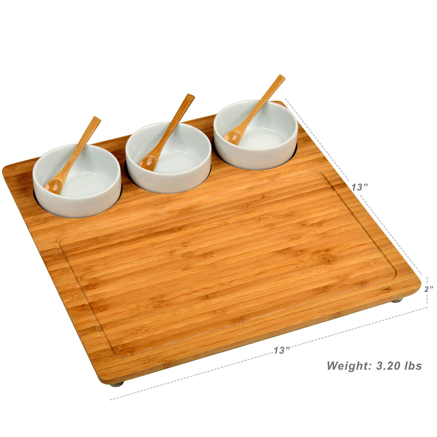 Picnic at Ascot Original Personalized Monogrammed Engraved Bamboo Cutting Board for Cheese & Charcuterie with 3 Ceramic Bowls & Bamboo Spoons- Designed & Quality Checked in the USA