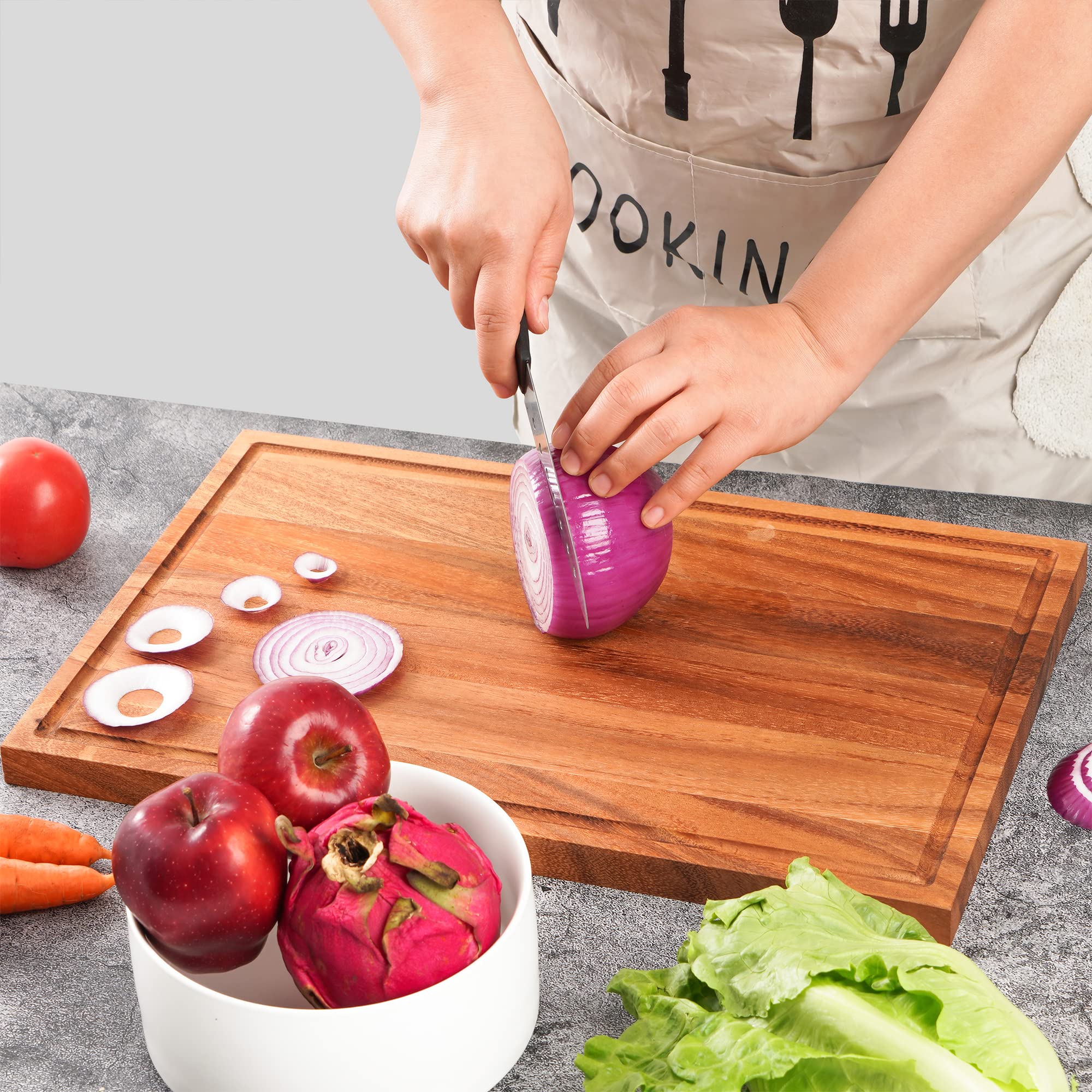 YIFAN Best Walnut Wood Cutting Board for Kitchen Reversible Wooden Chopping Board With Juice Grooves Butcher Block Wooden Try boards for Christmas Present Gift(17 x 11 x 1inches)